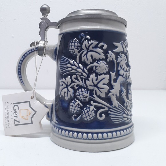 Gerz | Dining | Gerz Hopfen Malz Gott German Blue Gray Pottery Beer Mug ...